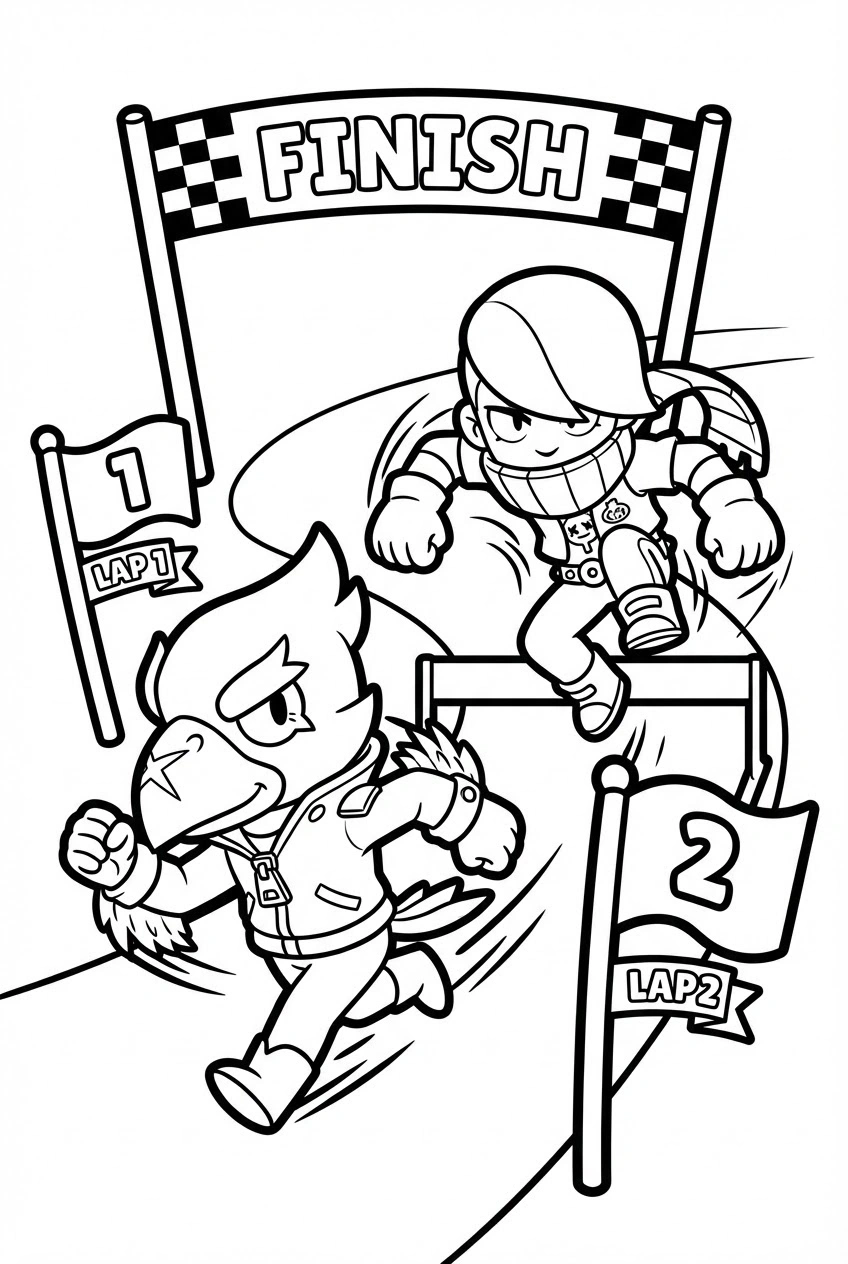 Crow en Edgar in een vriendschappelijke race kleurplaat | Brawl Stars ...