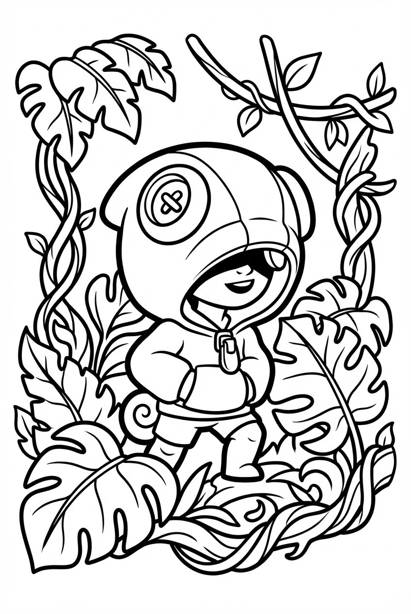 Leon met een kameleon hoodie in de jungle kleurplaat | Brawl Stars ...