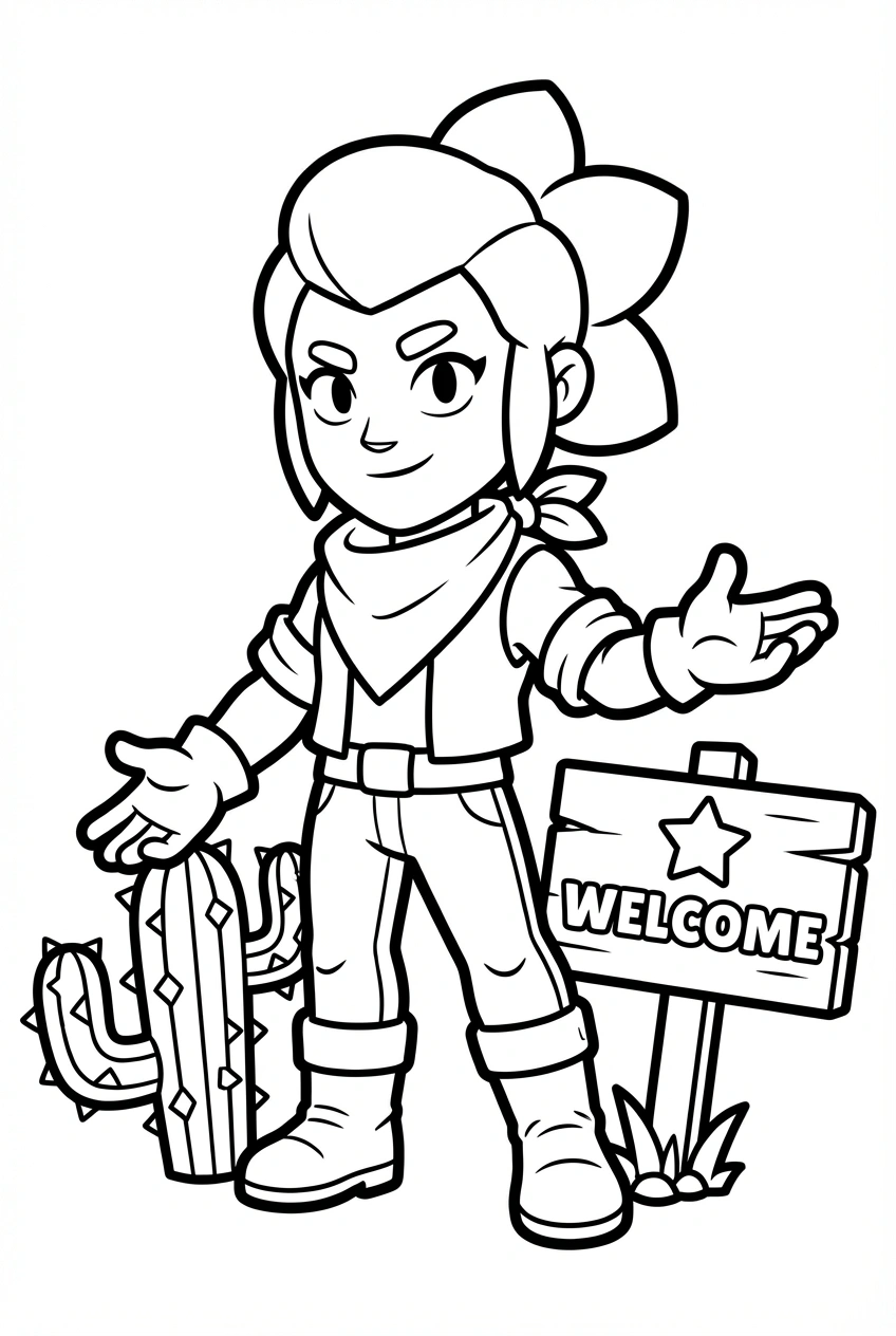 Shelly met haar shotgun in de woestijn kleurplaat | Brawl Stars kleurplaten