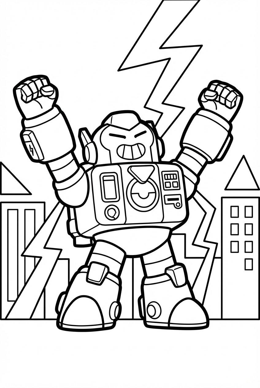 Surge als robotheld met bliksemschichten kleurplaat | Brawl Stars ...